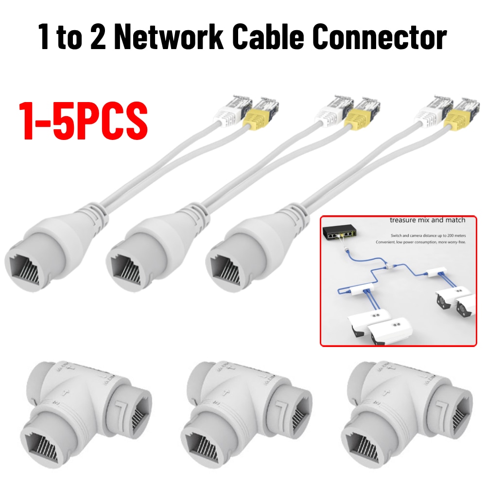 5-1pcs POE Splitter 1 to 2 Network Cable Connector Adapter Three-way ...